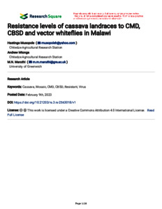 Greenwich Academic Literature Archive - Resistance levels of cassava landraces to CMD, CBSD and ...